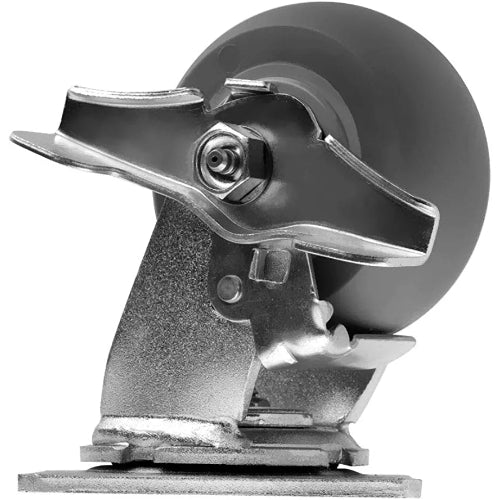 4" 2 Pack Plate Caster, Crowned Thermoplastic Heavy Duty Rubber Gray S ...