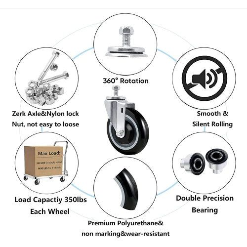 2-Pack Heavy Duty 5-Inch Swivel Stem Casters with Smooth Running Wheel ...