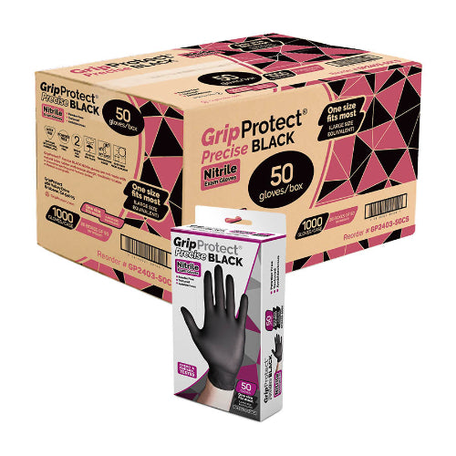 GripProtect® Precise Black Nitrile Gloves, 4mil, Powder-Free Exam Glov ...
